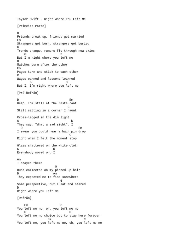 Taylor Swift - Right Where You Left Me | PDF