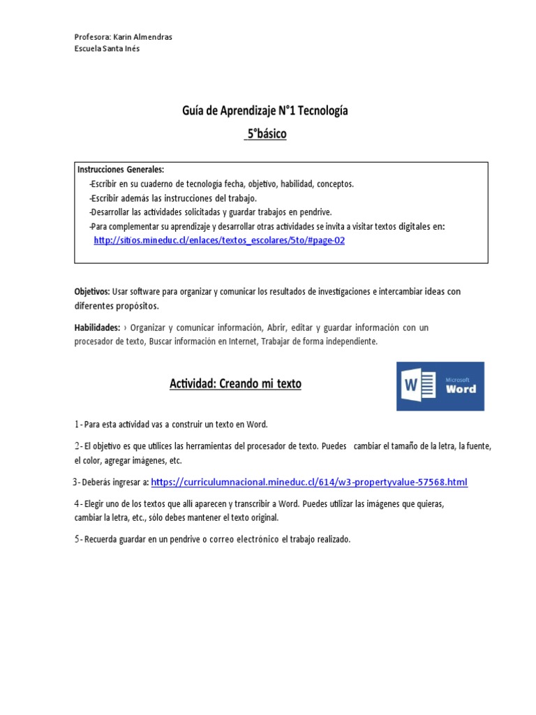 Guía de Aprendizaje Tecnología 5° Básico | PDF