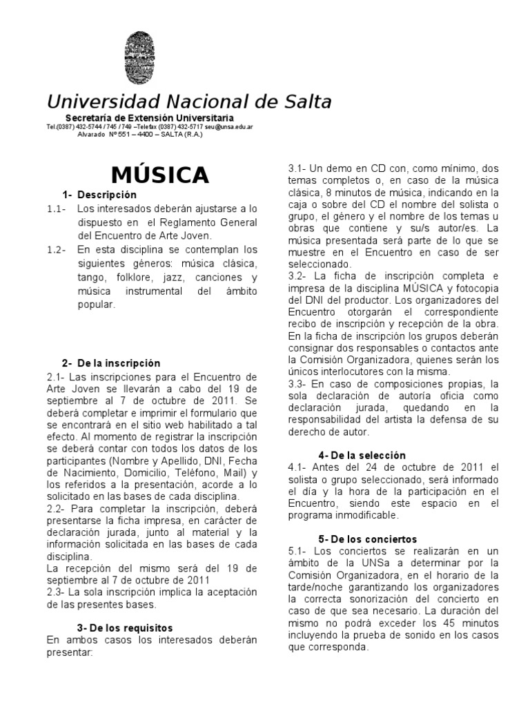 Reglamento Musica | PDF