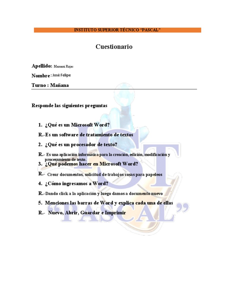 Cuestionario1 de Word | PDF