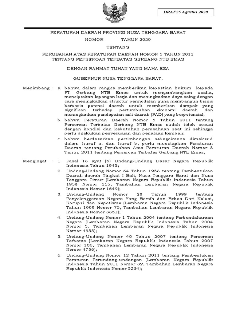 Draf Perda Pt. Gne 2020 TGL 25 Agst 2020 | PDF