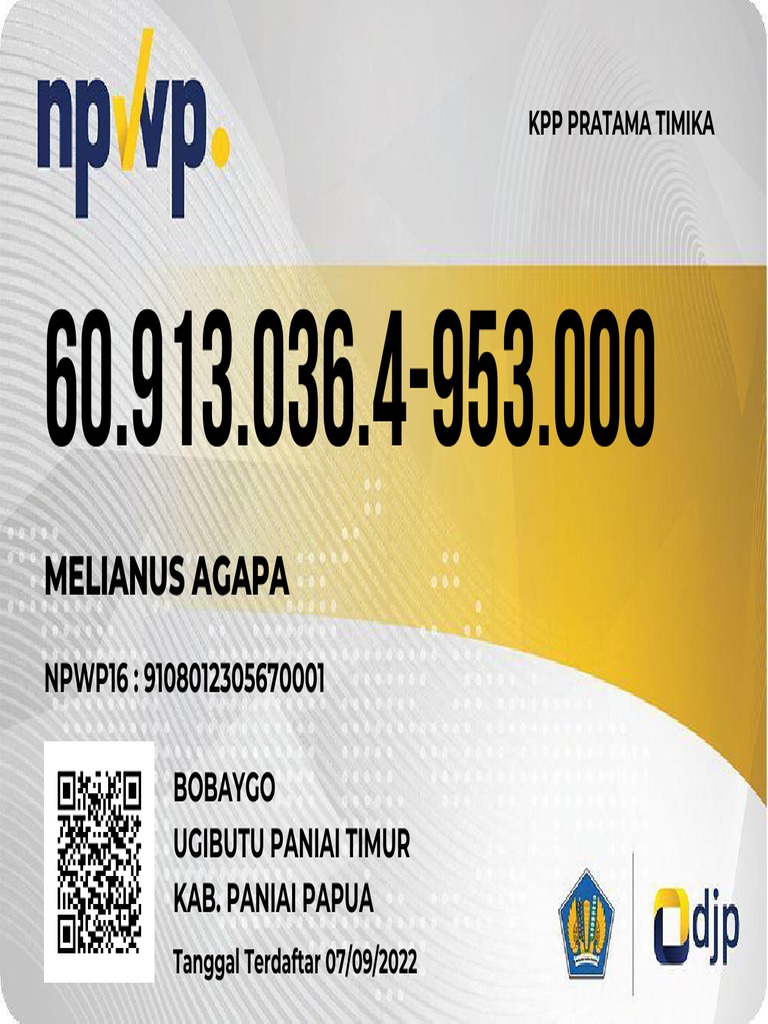 Melianus Agapa: NPWP16: 9108012305670001 Bobaygo Ugibutu Paniai Timur Kab. Paniai Papua | PDF