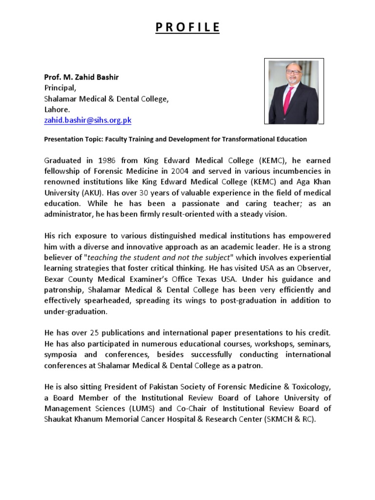 Profile - Prof. M. Zahid Bashir | PDF