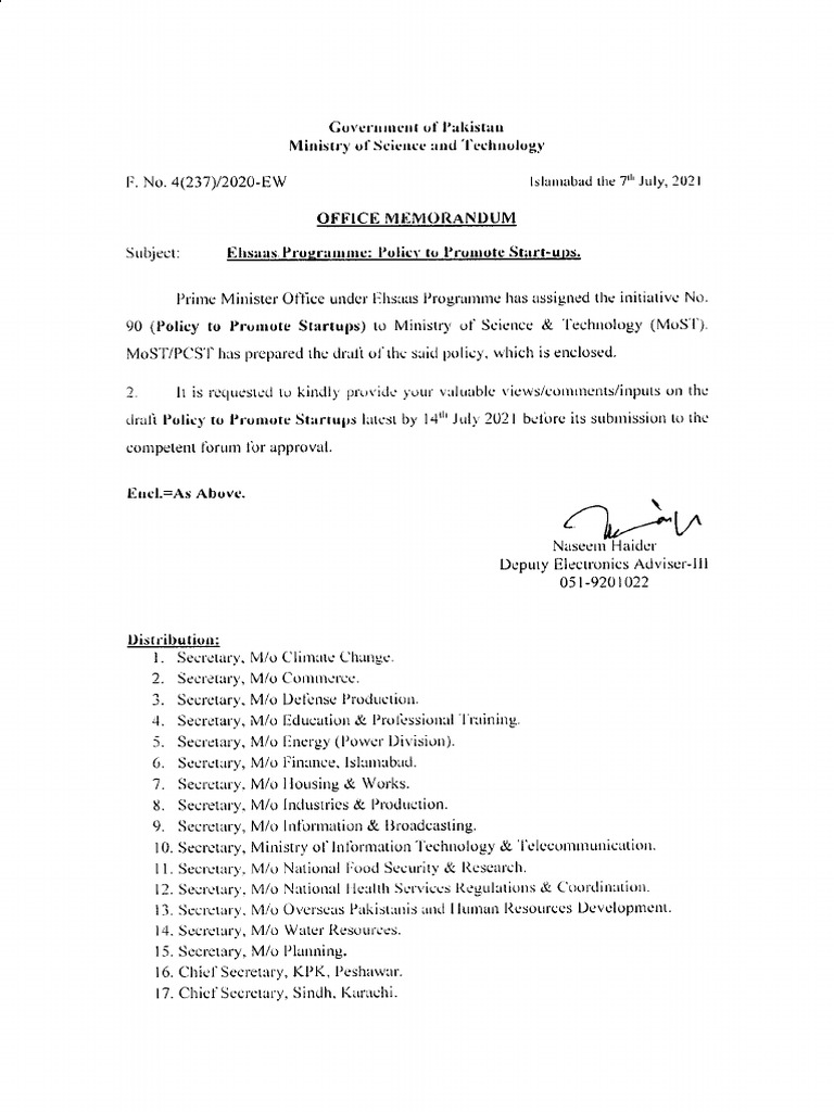Draft Policy For Promotion of Startups in Pakistan 1626863943 | PDF ...