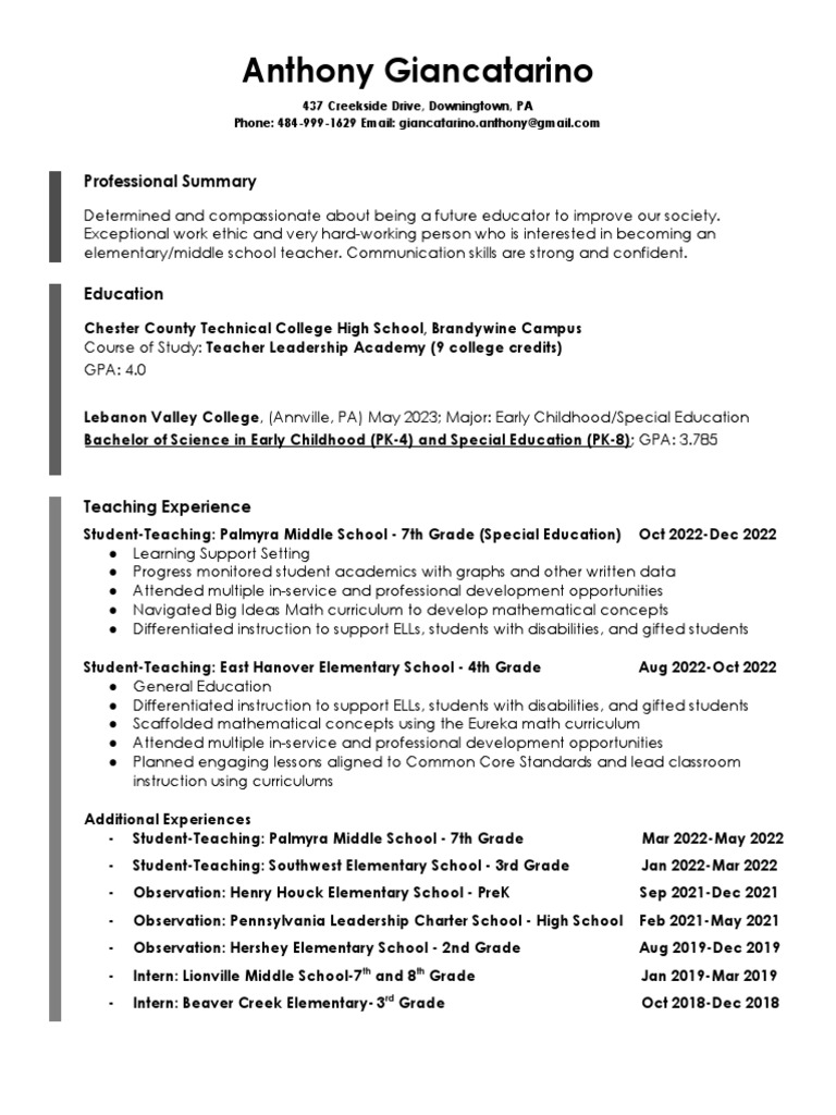 Anthony Giancatarino Resume | Download Free PDF | Differentiated Instruction | Teachers