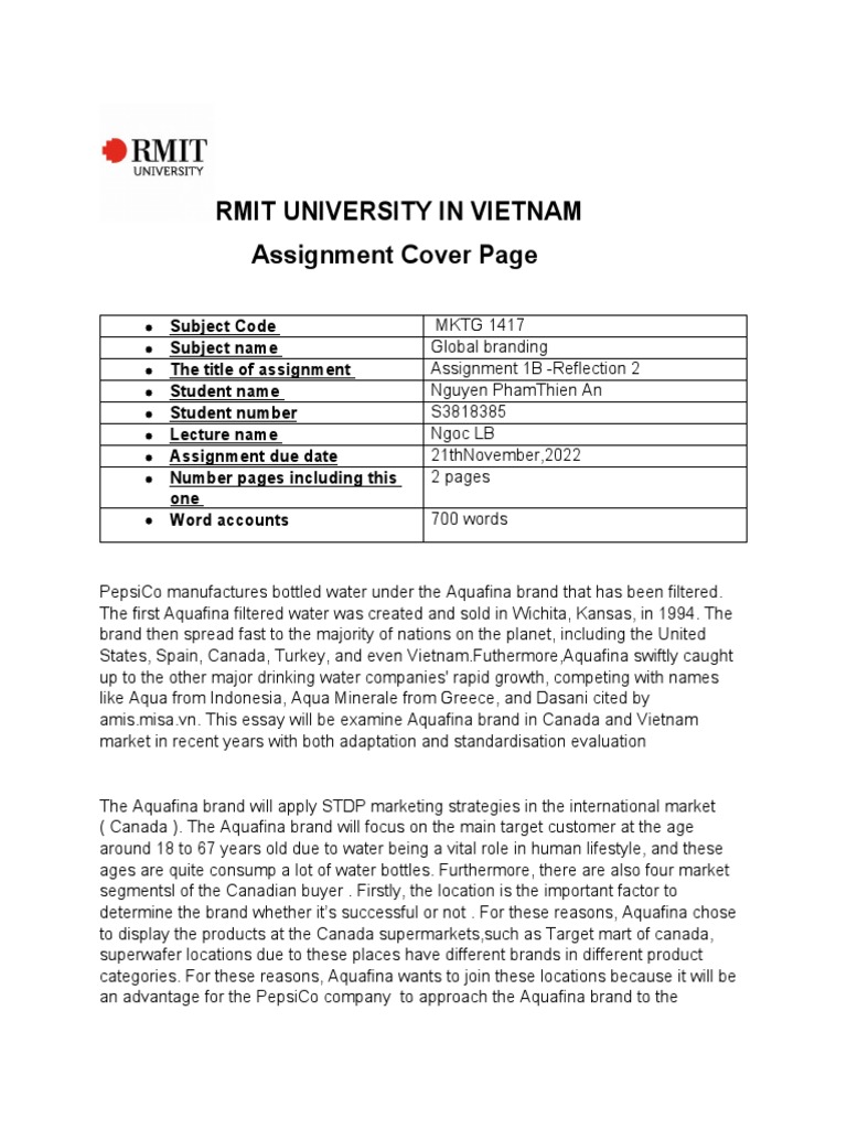 Rmit University in Vietnam Assignment Cover Page | PDF | Brand | Marketing