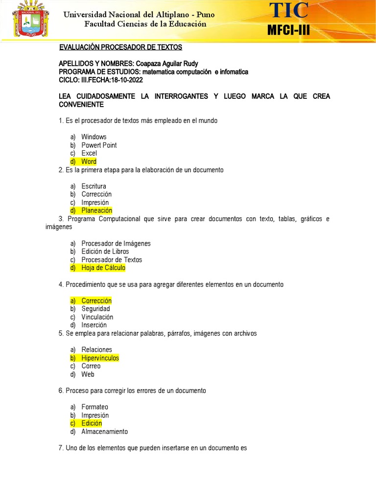 Evaluación Procesador de Textos | PDF | Procesador de textos | Archivo de computadora