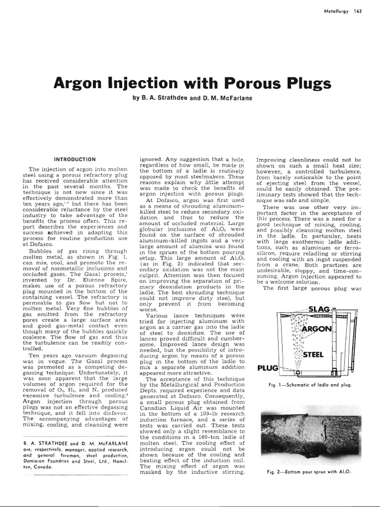 Argon Injection With Porous Plug | PDF | Steel | Steelmaking
