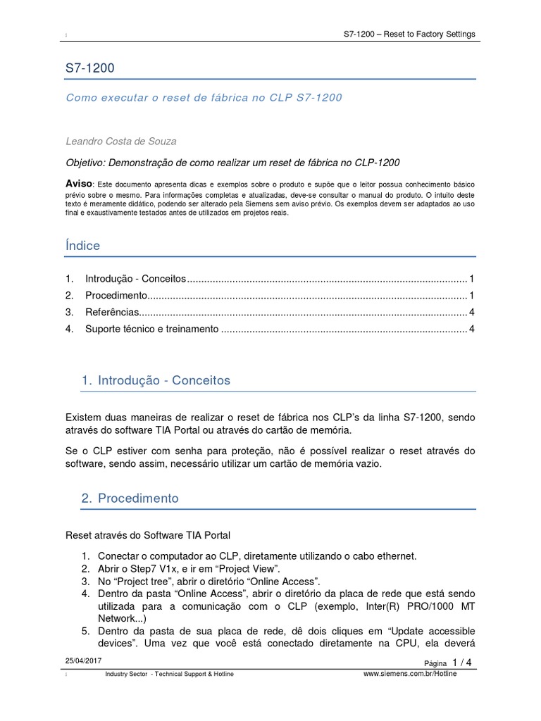 S7-1200 Reset To Factory Settings | PDF | Controlador lógico ...