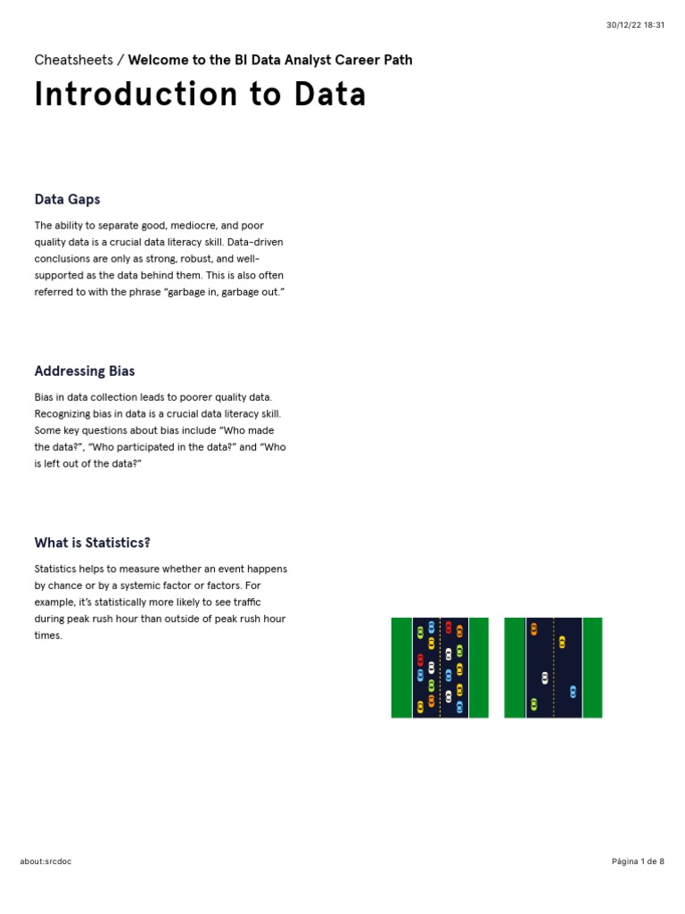 Welcome To The Bi Data Analyst Career Path Introduction To Data Cheatsheet Codecademy Pdf