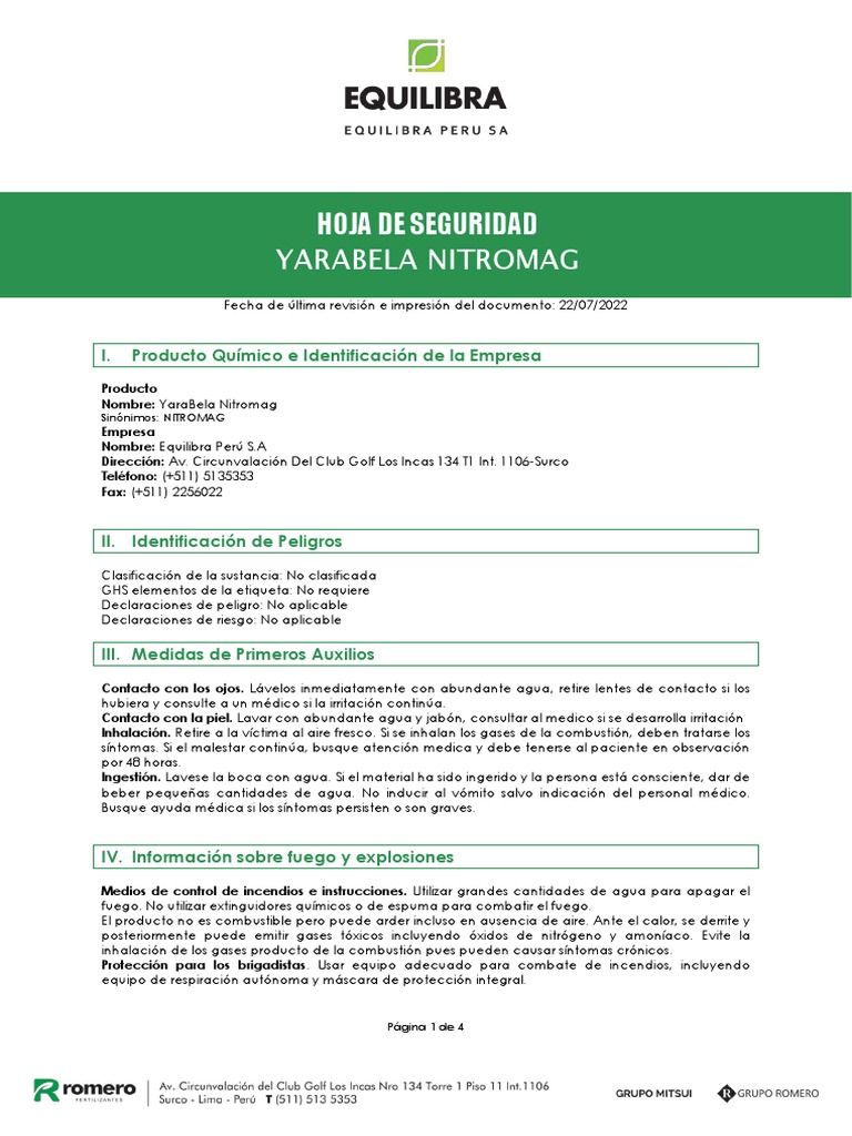 MSDS Yarabela Nitromag | PDF | Agua | Incendios