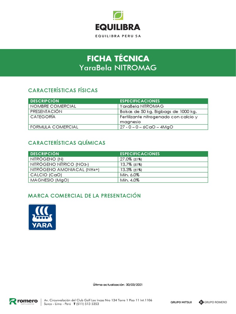 Yarabela Nitromag: Características Físicas | PDF