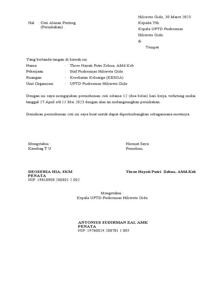 Surat Permohonan Cuti-1 | PDF
