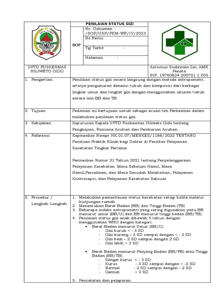 Sop Penilaian Status Gizi | PDF