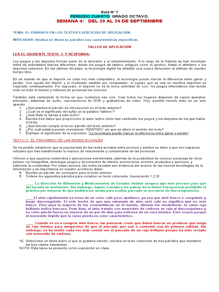 Guía sobre el párrafo y ejercicios de aplicación | PDF | Servicio de ...