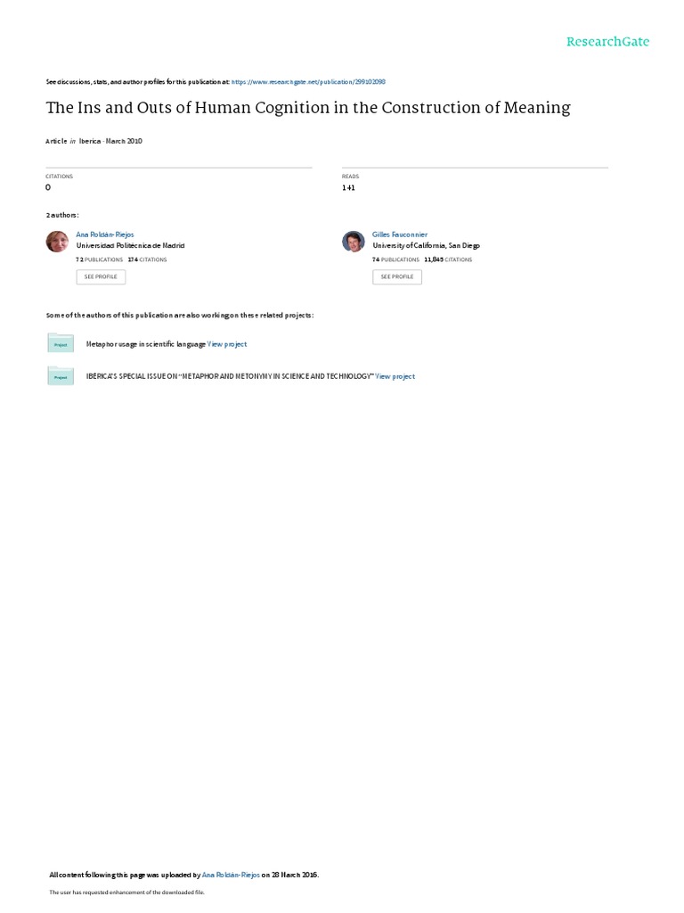 The Ins and Outs of Human Cognition in The Construction of Meaning | PDF | Analogy | Mind