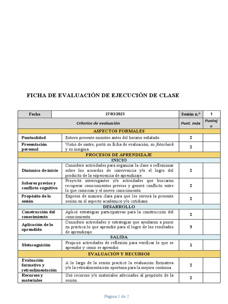 Ficha de Calificacion | PDF | Evaluación | Aprendizaje