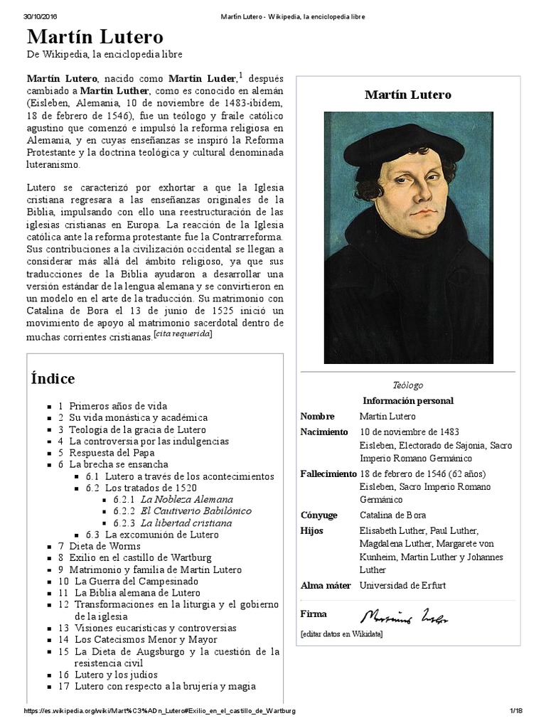 Martín Lutero - Wikipedia, La Enciclopedia Libre | PDF | Martin Luther ...