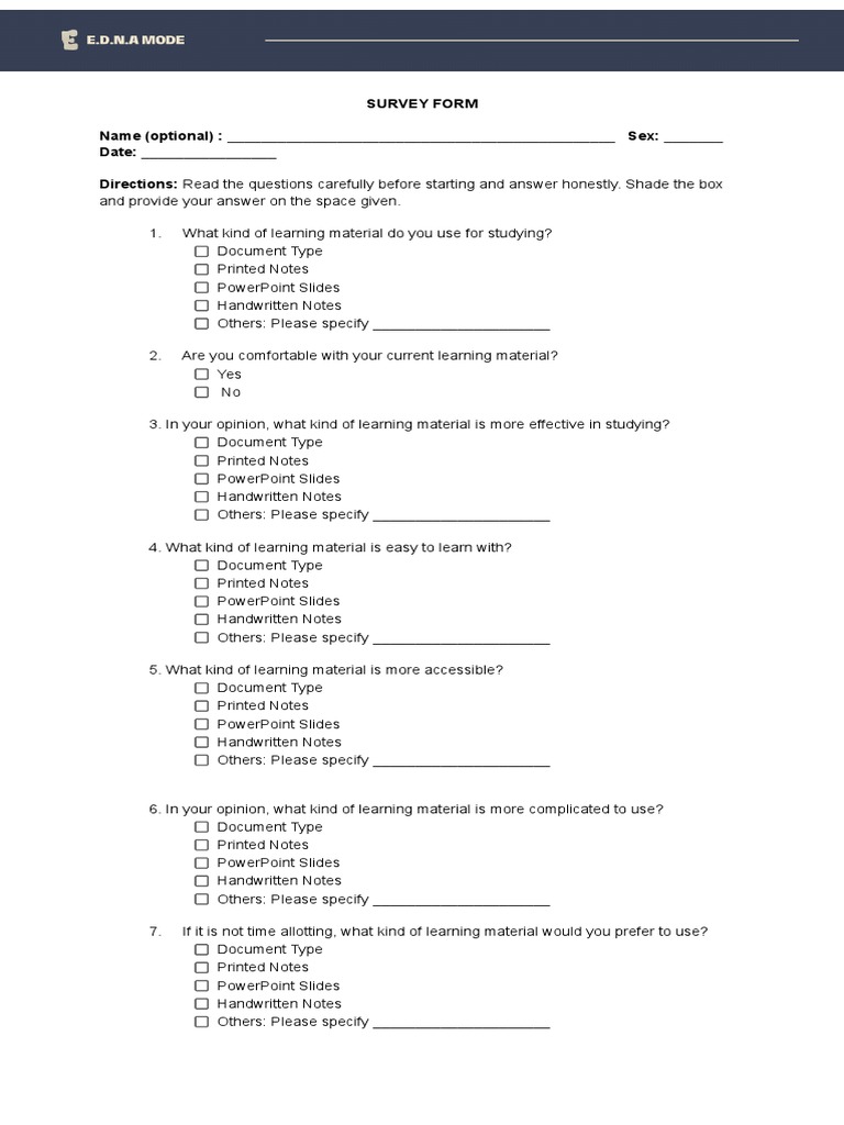 Learning Material Survey Form | PDF | Self-Improvement