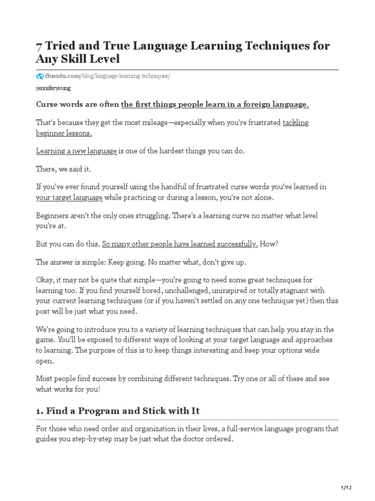 Language Learning Techniques | PDF | Fluency | Vocabulary