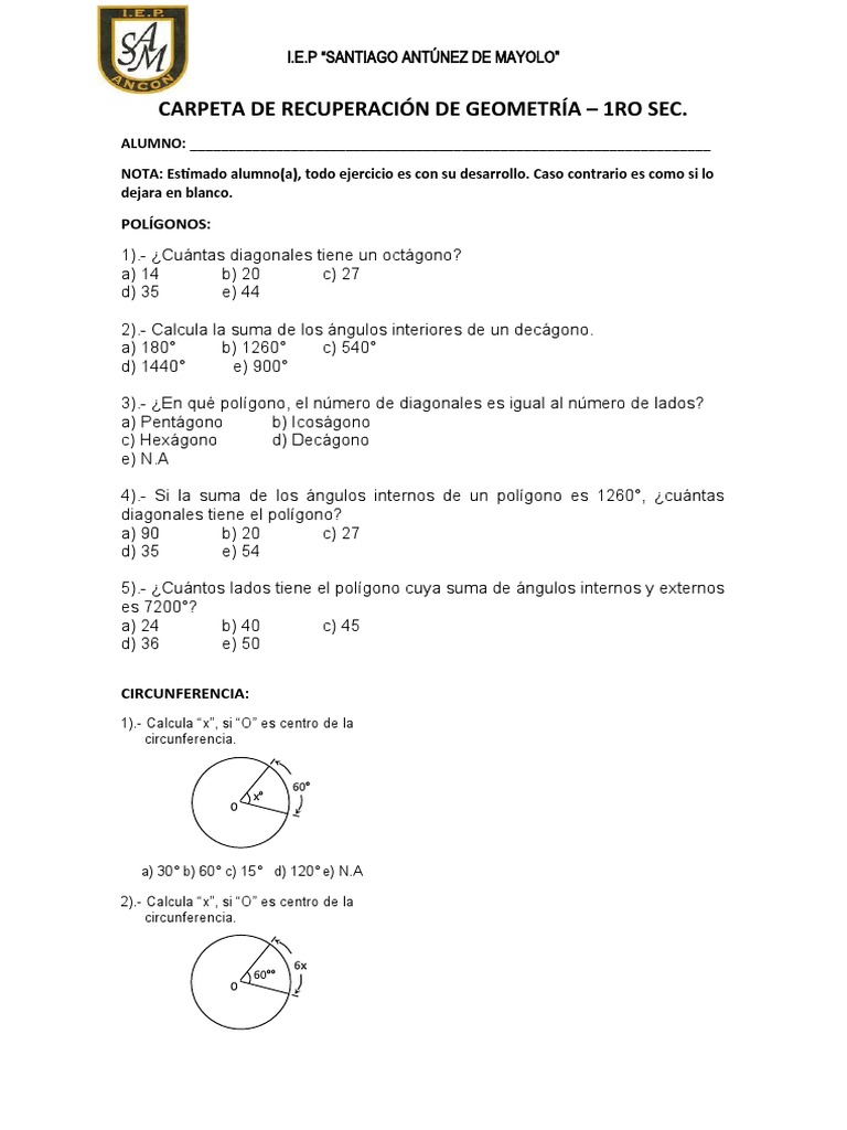 Carpeta de Recuperación de Geometría - 1ro Sec.: Polígonos | PDF ...