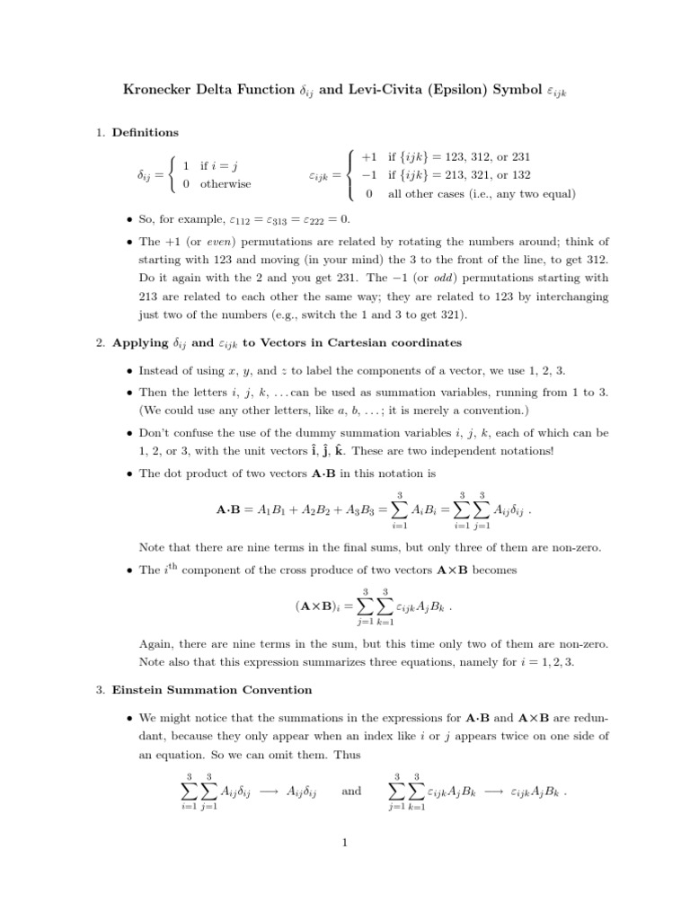 Kronecker Delta and Levi Civita | PDF | Euclidean Vector | Mathematical Objects