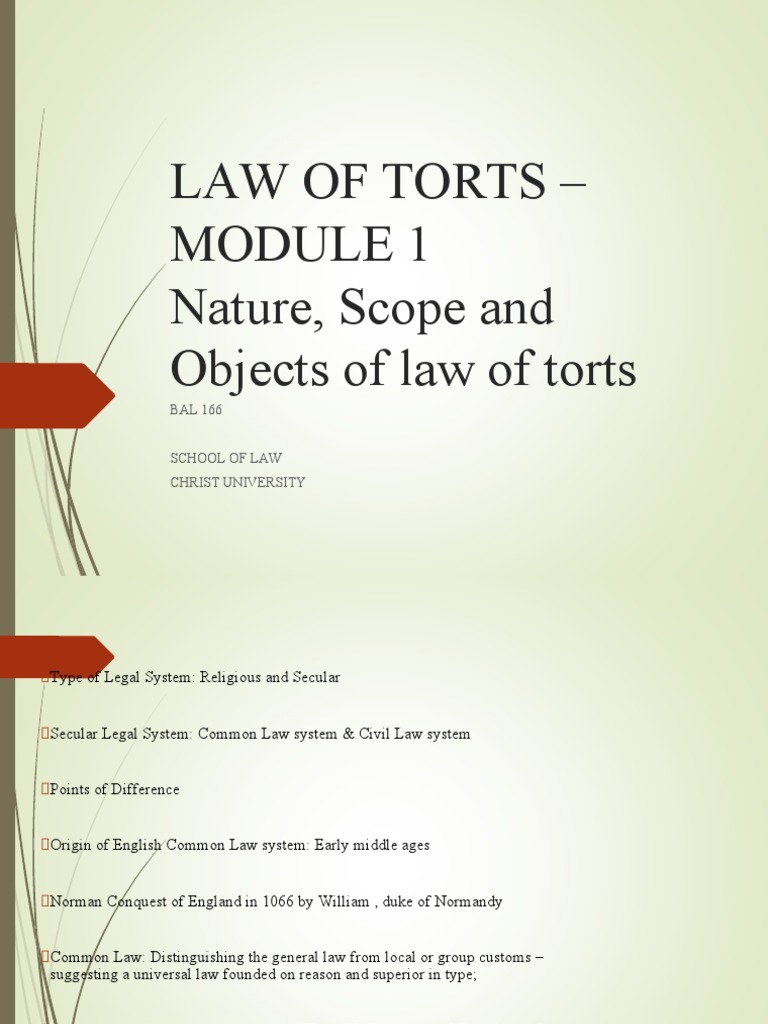 Law of Torts - Nature, Scope and Objects of Law of Torts | PDF | Tort ...