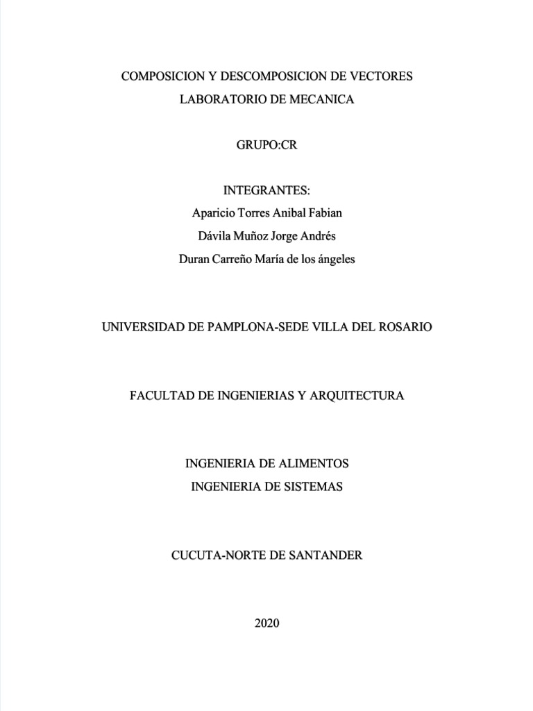 Informe Composicion Y Descomposicion De Vectores Pdf Vector