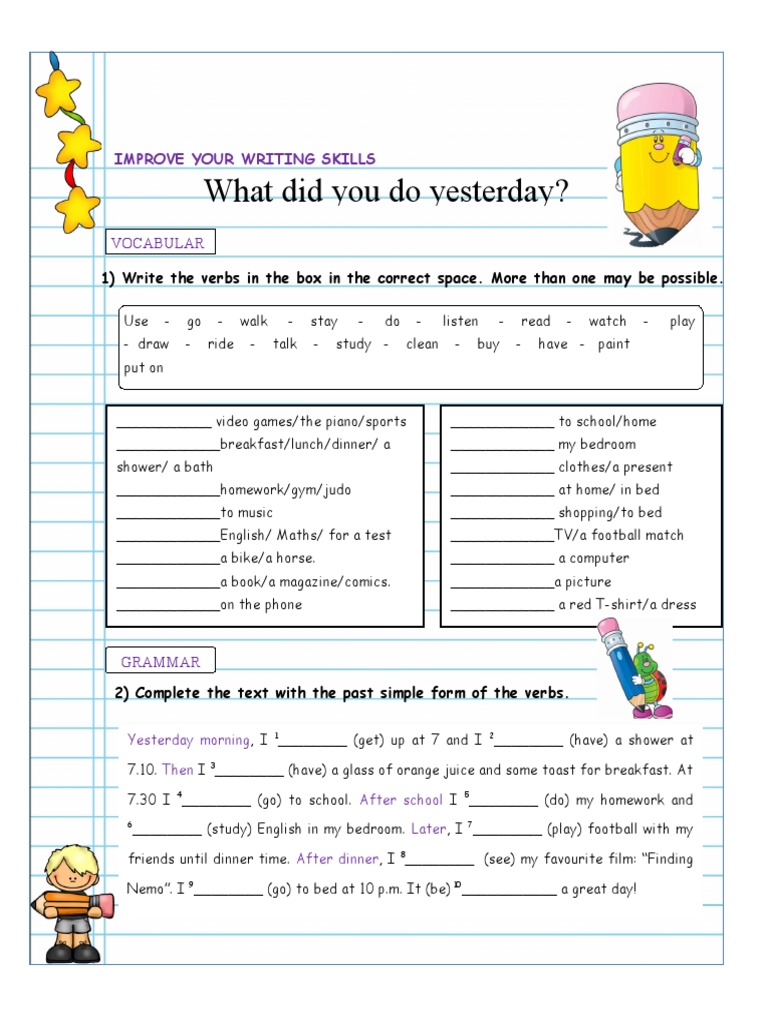 Writing What You Did Yesterday Writing Creative Writing Tasks - 83618 ...