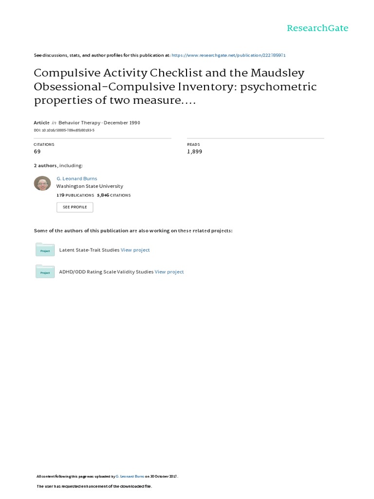 Compulsive Activity Checklist and The Maudsley Obsessional-Compulsive Inventory: Psychometric ...