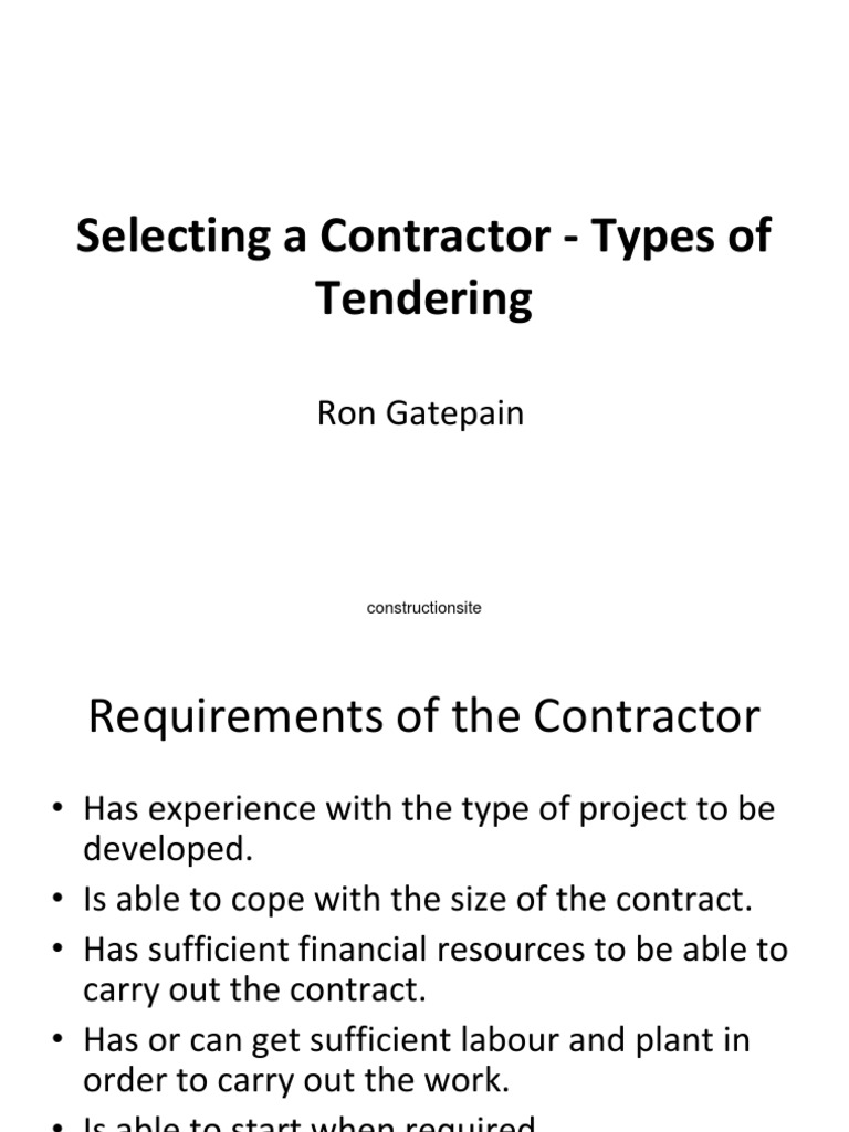 Selecting A Contractor - Types of Tendering | PDF | General Contractor ...