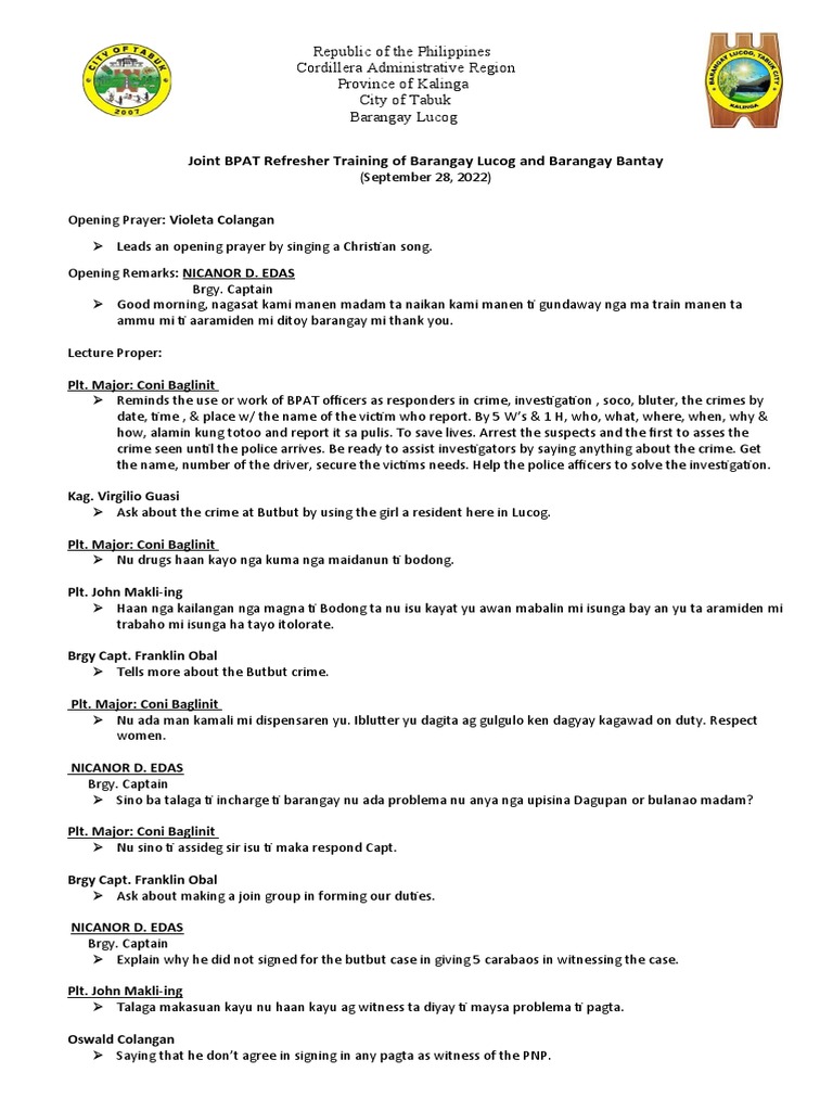 BPAT Refresher Training 2022 | PDF | Criminal Justice | Crime & Violence