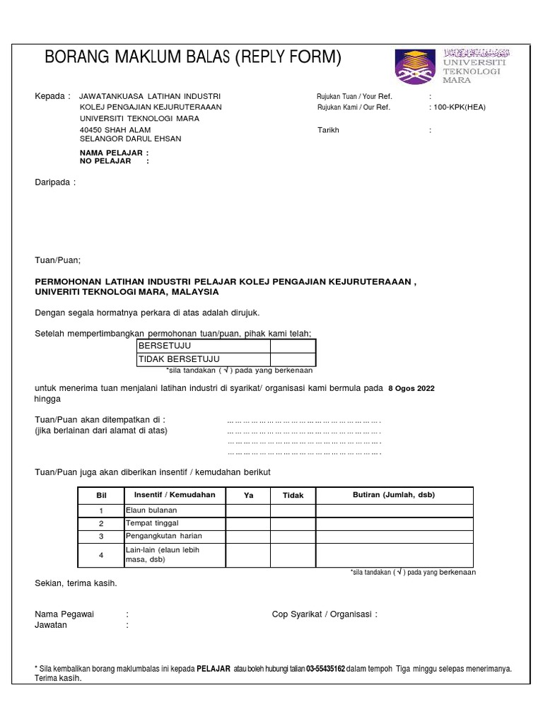 confirmation letter UITM form | PDF