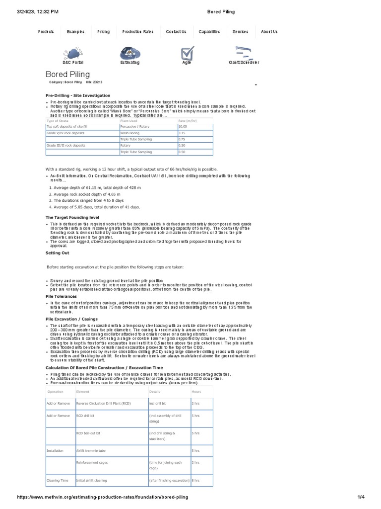 Construction - Piling - Construction Cycle Timings | PDF | Deep Foundation | Concrete