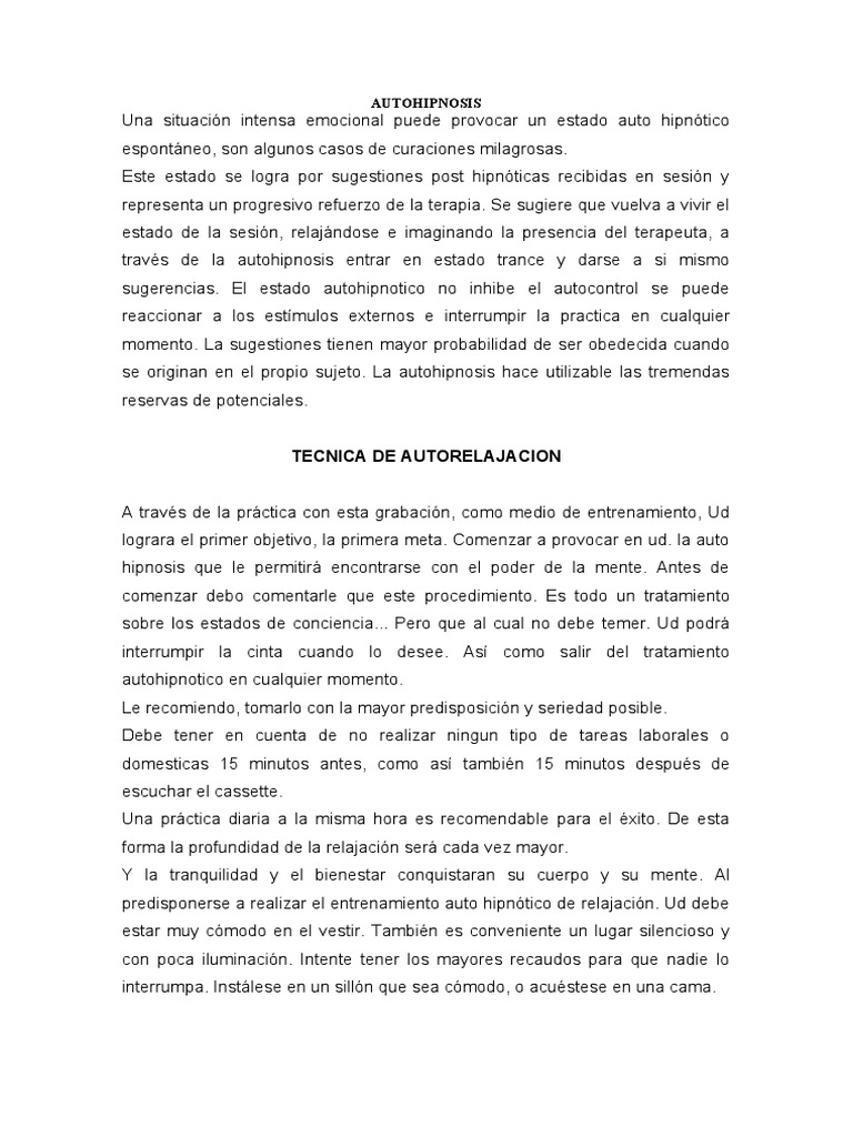 Técnicas de Autohipnosis para Relajación | PDF | Hipnosis | Sicología