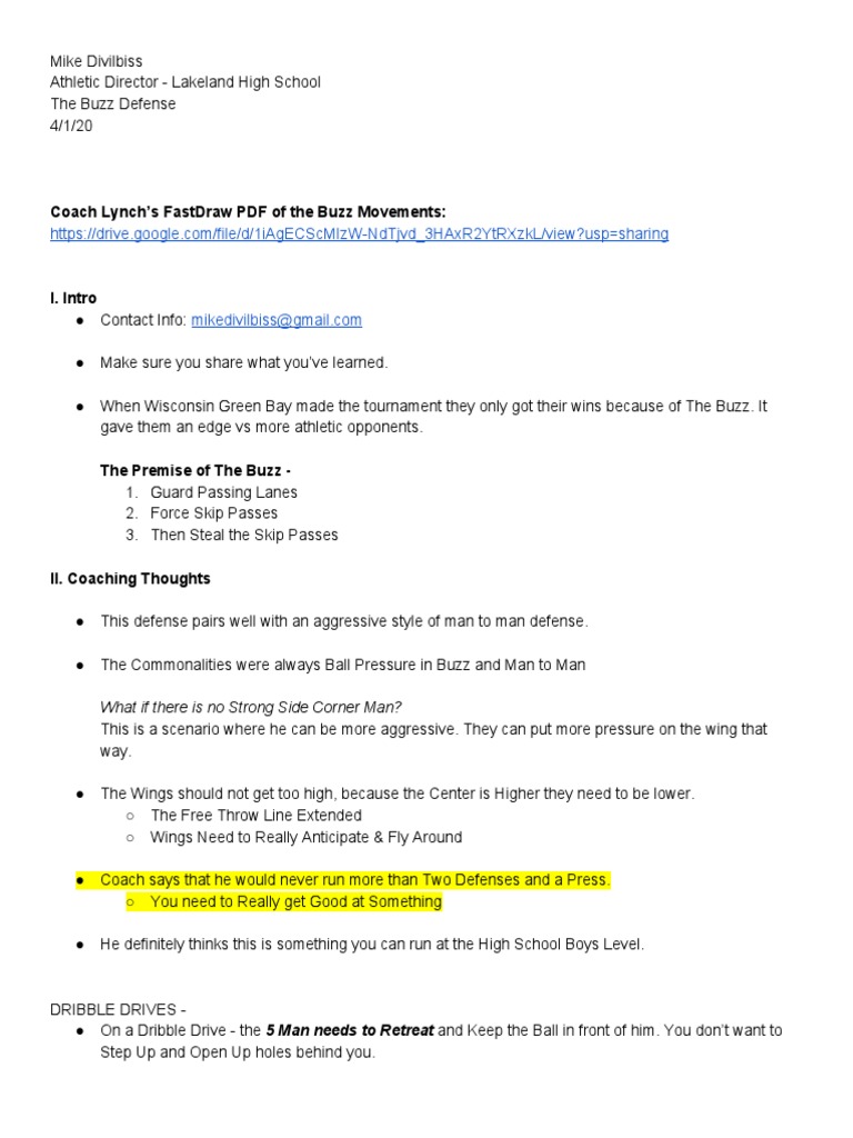 Buzz Defense Strategy for High School Basketball | PDF | Athletic ...
