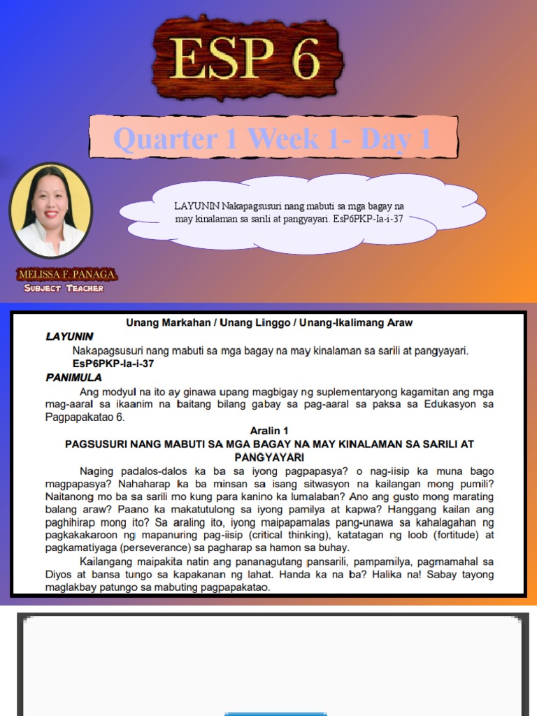 ESP Q1 Week 1 Day 1 | PDF