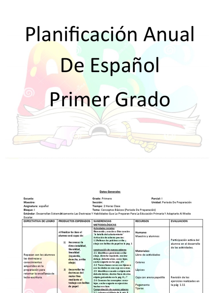 Planes-de-Clase-1°-Grado español | PDF | Educación primaria | Evaluación