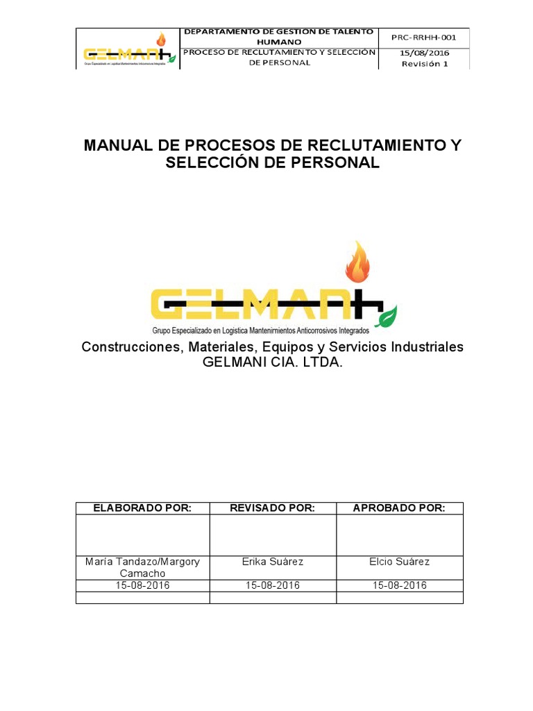 Manual de Procesos de Reclutamiento y Selección de Personal | PDF | Reclutamiento | Gestión de ...