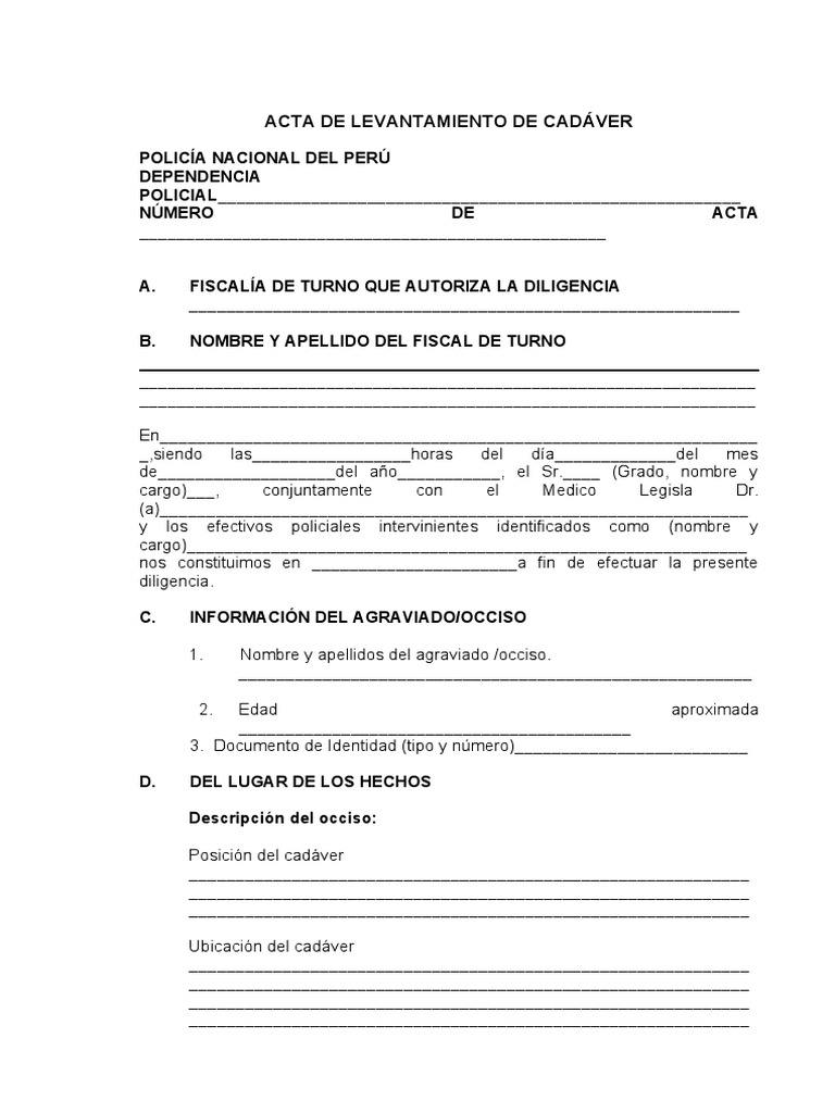 Acta de Levantamiento de Cadáver PNP | PDF | Ciencias sociales