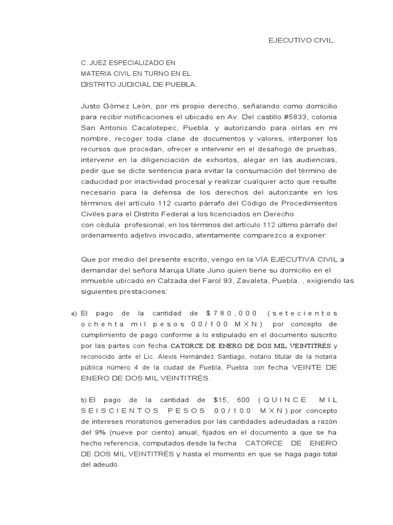 Demanda Juicio Ejecutivo Civil | PDF | Justicia | Crimen y violencia