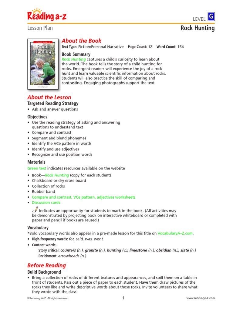 Raz lg29 Rockhunting LP | PDF | Reading Comprehension | Linguistics