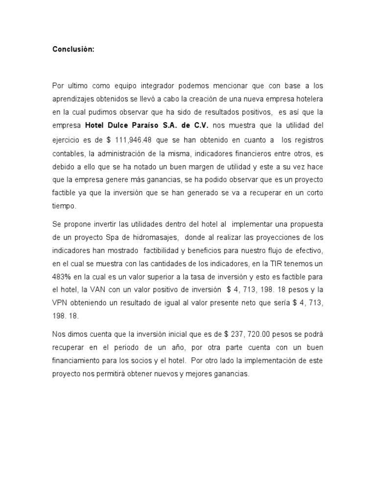 Conclusión Y recomendacion | PDF | Hotel | Economias