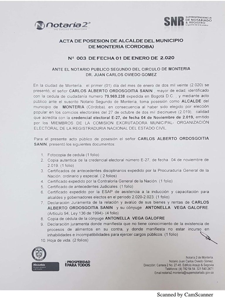 Acta de Posesion Alcalde | PDF