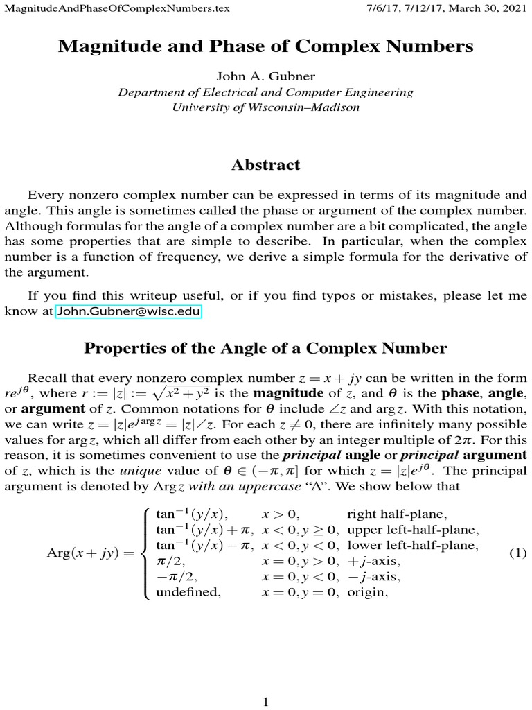 Magnitude and Phase of Complex Numbers | PDF | Complex Number | Numbers