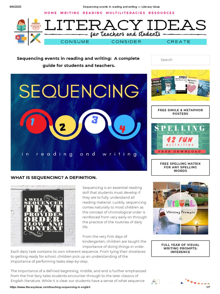 Sequencing Events in Reading and Writing: A Complete Guide For Students and Teachers | PDF ...