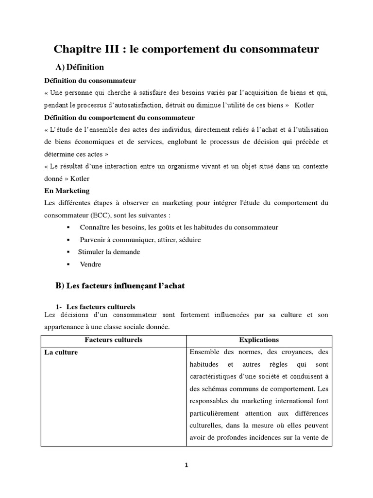 Facteurs Influant sur le Comportement du Consommateur | PDF ...