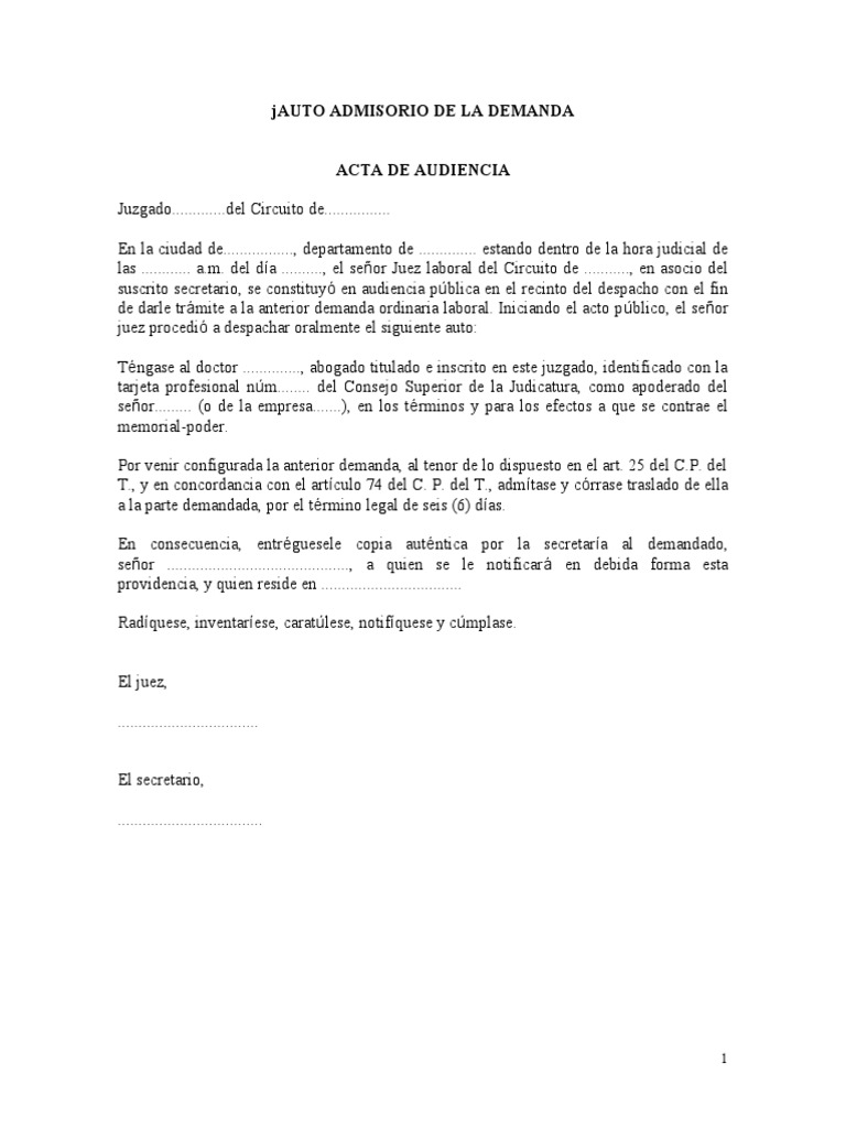 Auto Admisorio de La Demanda | PDF