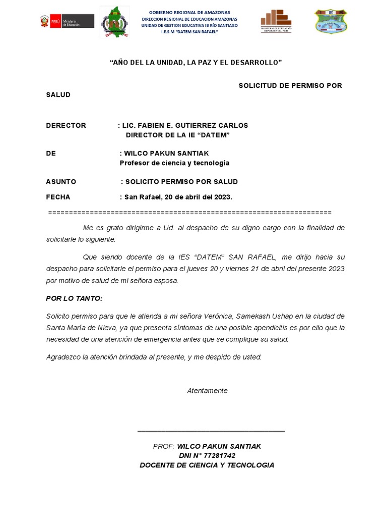 Solicitud de Permiso Por Salud | PDF