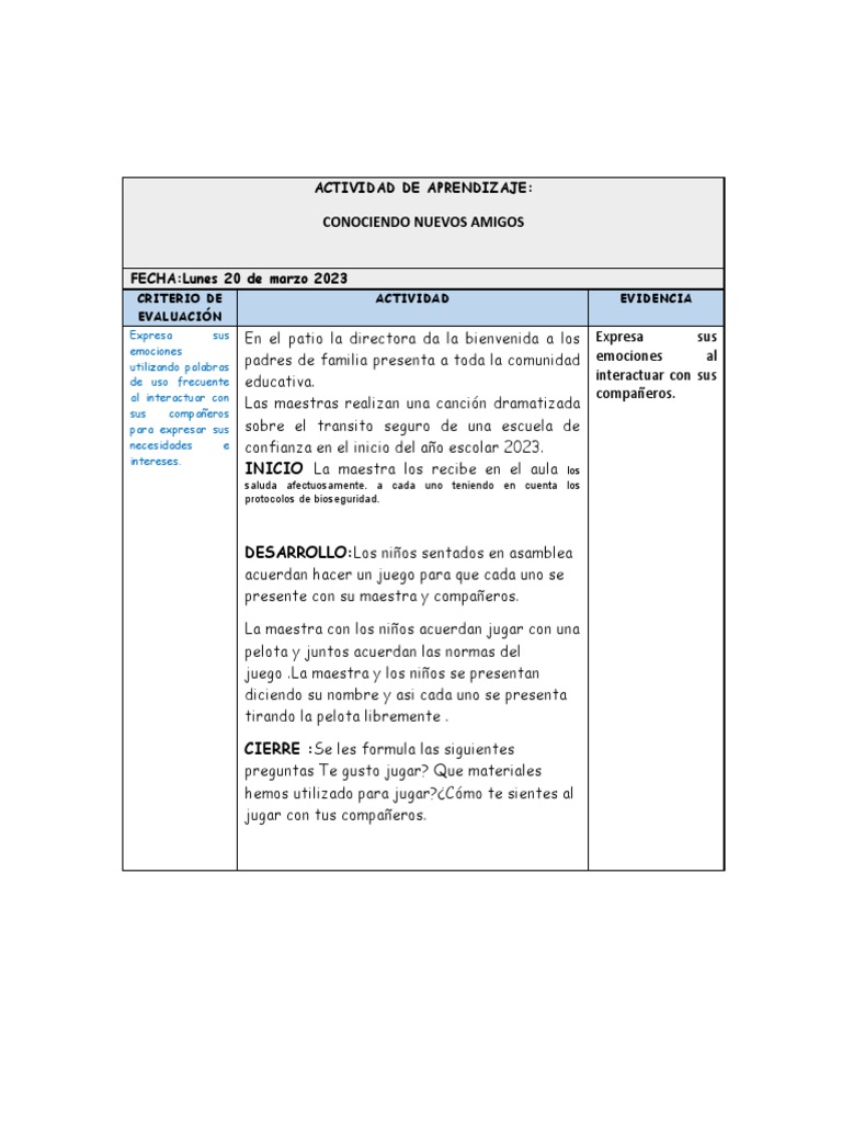 Conociendo Nuevos Amigos en Clase | PDF | Crecimiento personal y ...